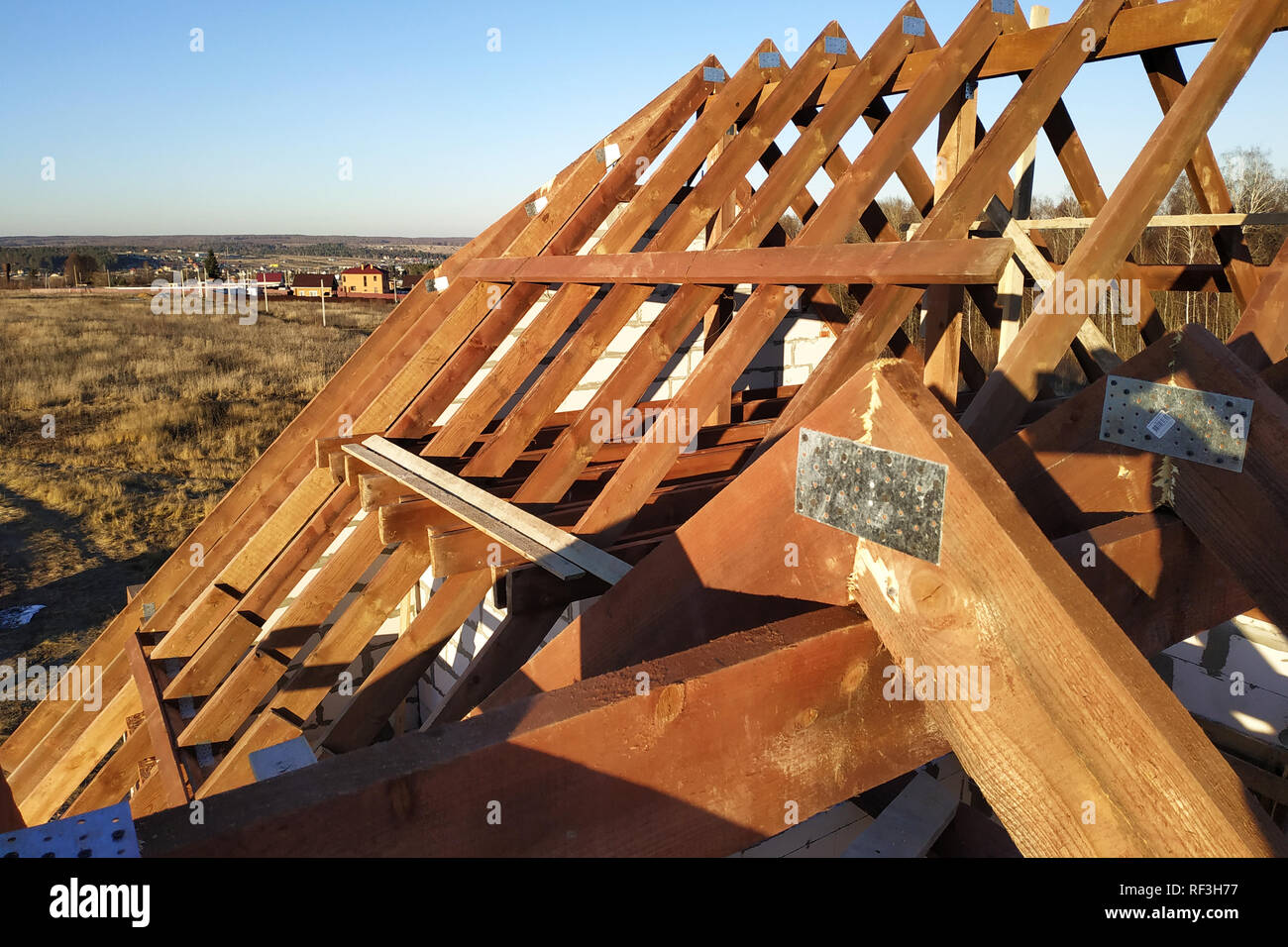 exposing the rafters to the background of the blue sky 2019 Stock Photo ...