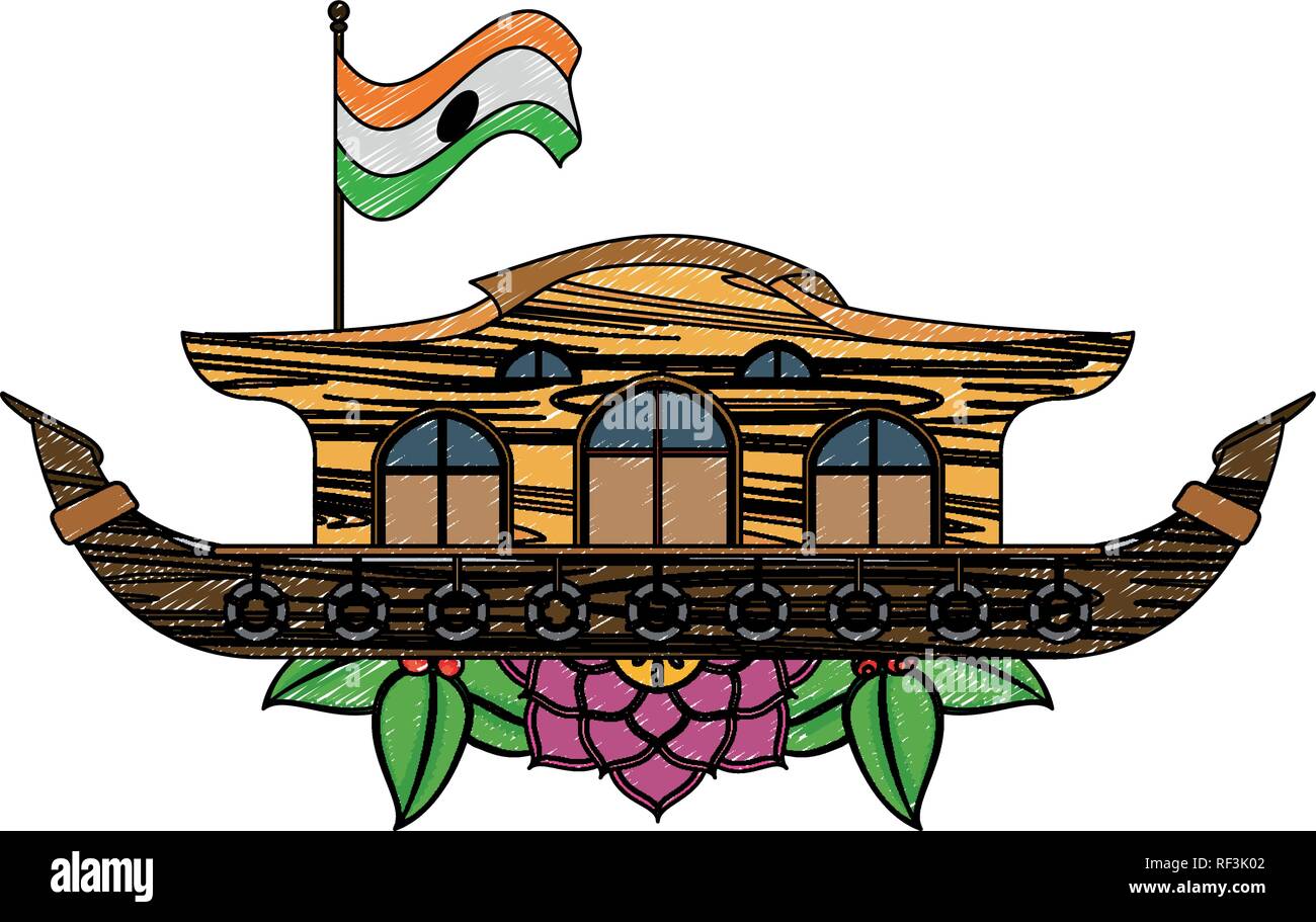 Houseboat Kerala Drawing