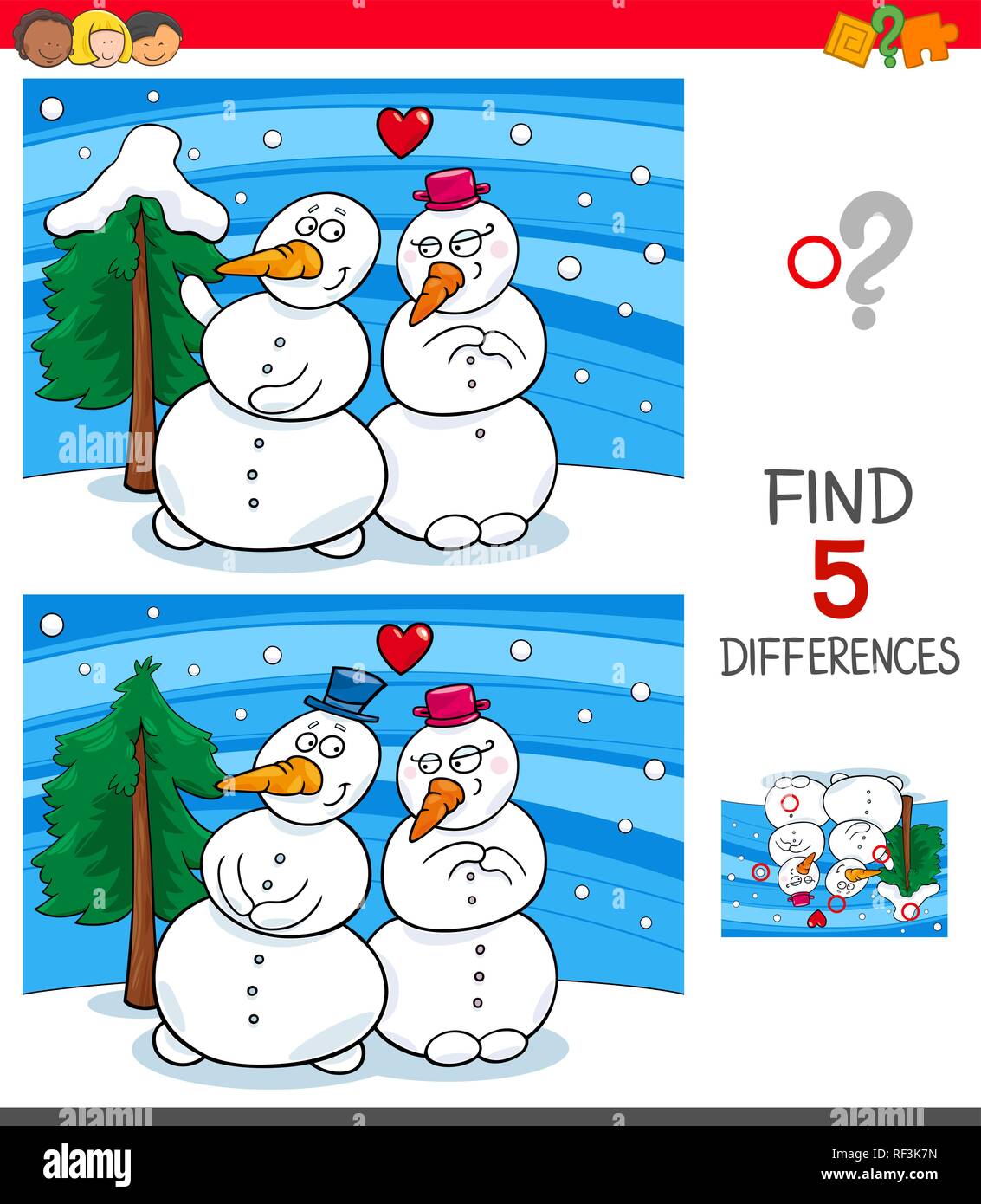 Cartoon Illustration of Finding Five Differences Between Pictures ...
