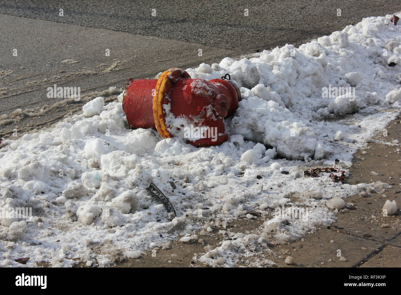 Broken fire hydrant that has been sheared off during a bad traffic ...