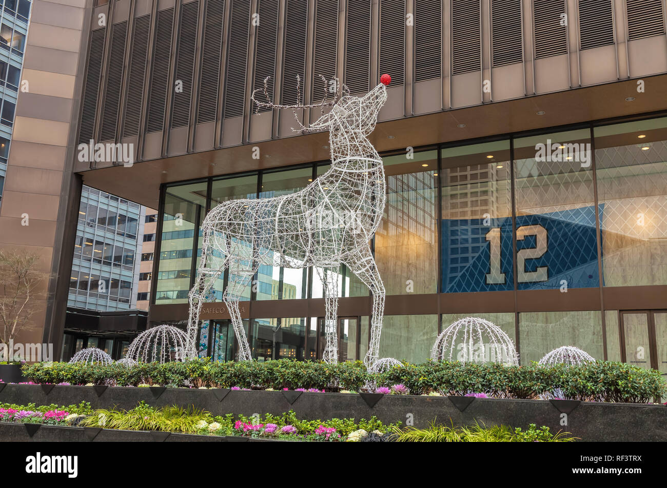 Reindeer Christmas light decoration outside of the Safeco Plaza ...