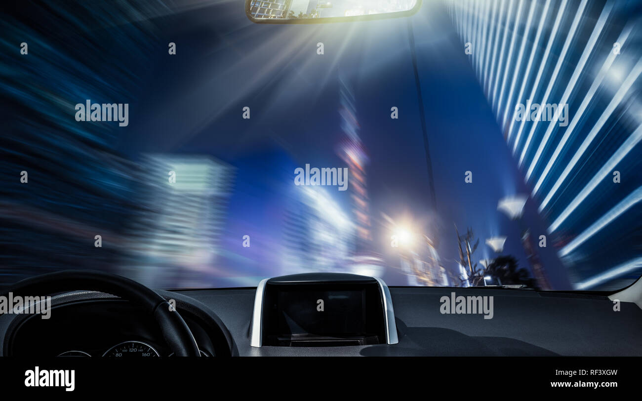 car through the downtown at night, shanghai china Stock Photo - Alamy