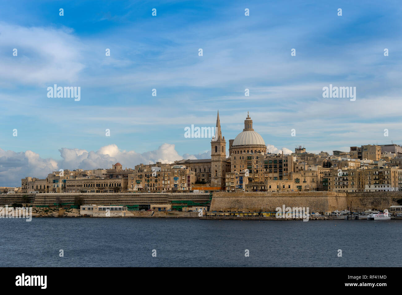Valletta skyline with the Carmelite Church dome and St. Pauls Anglican ...