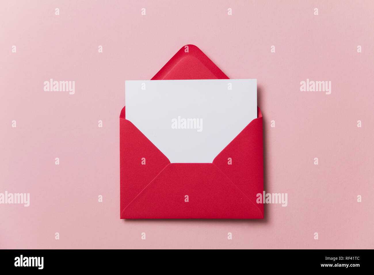 Blank white card with red paper envelope template mock up Stock Photo ...