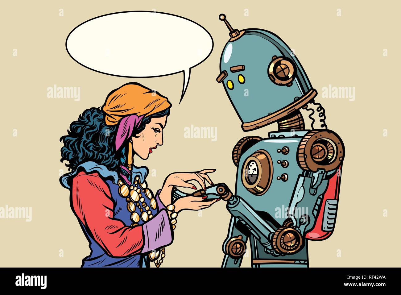 Gypsy fortune teller and robot. Palmistry Stock Vector Image & Art - Alamy