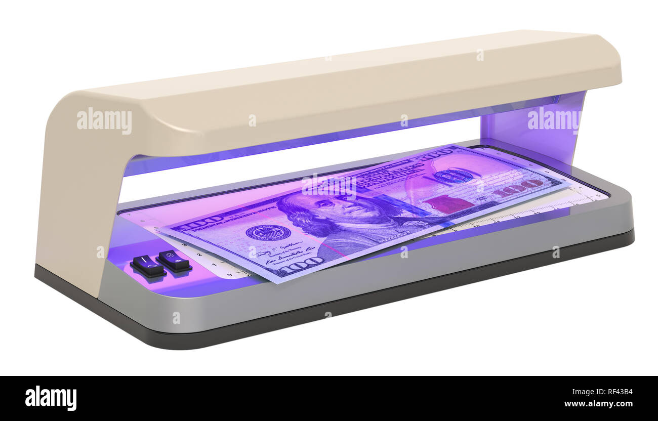 Currency detector, detector banknotes. 3D rendering isolated on white ...