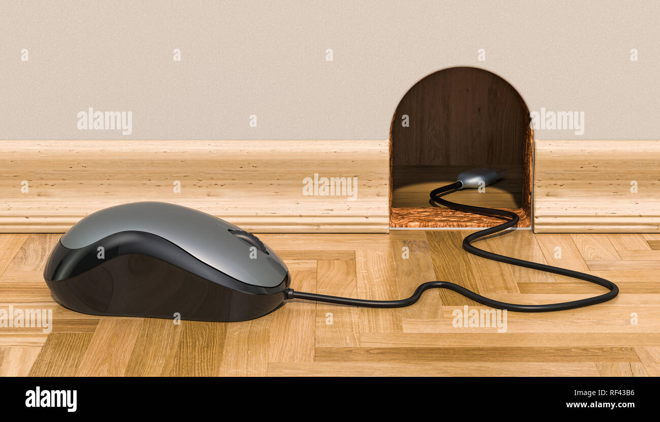 Computer Mouse near mouse hole, 3D rendering Stock Photo - Alamy