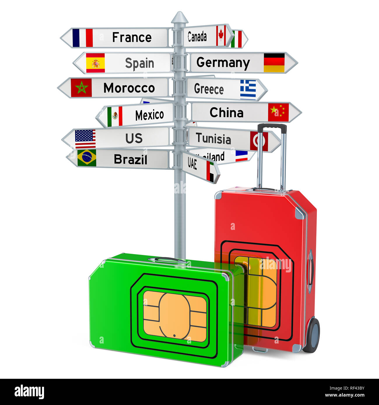 Worldwide roaming and traveling. International SIM Card concept, 3D ...