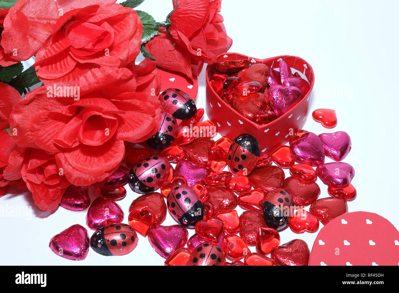 The concept of Valentines day with Flowers, chocolates and hearts Stock ...
