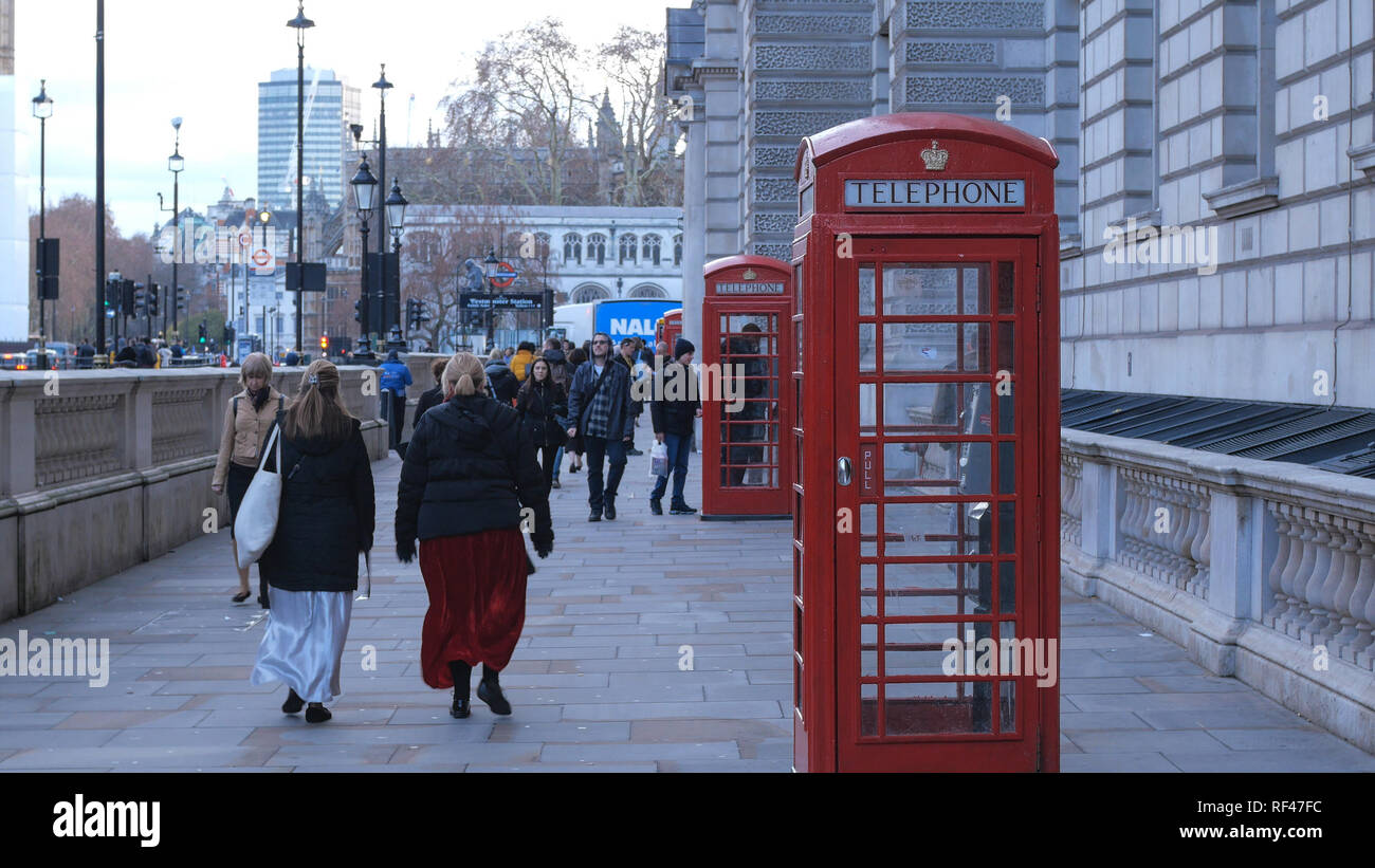 Typical London street view with red telephone booth - LONDON / ENGLAND ...