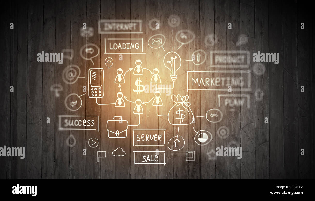 Wooden wall with strategy sketches for success achieving Stock Photo ...