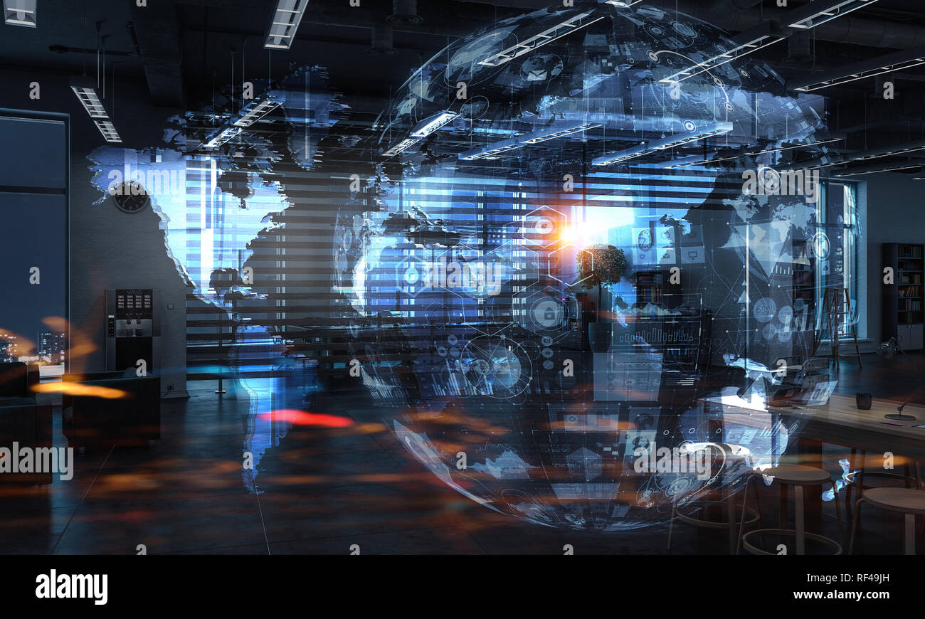 Media user interface with world map as concept for global business ...