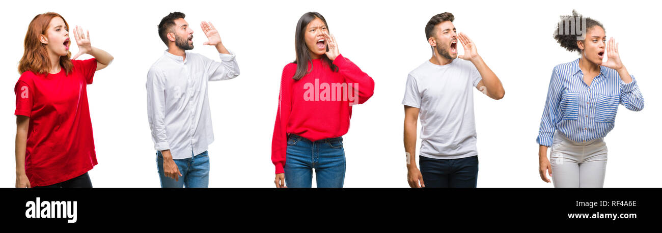 Collage of group chinese, indian, hispanic people over isolated ...