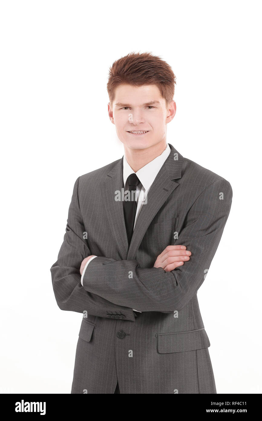 Half-length portrait of business man with crossed hands Stock Photo - Alamy