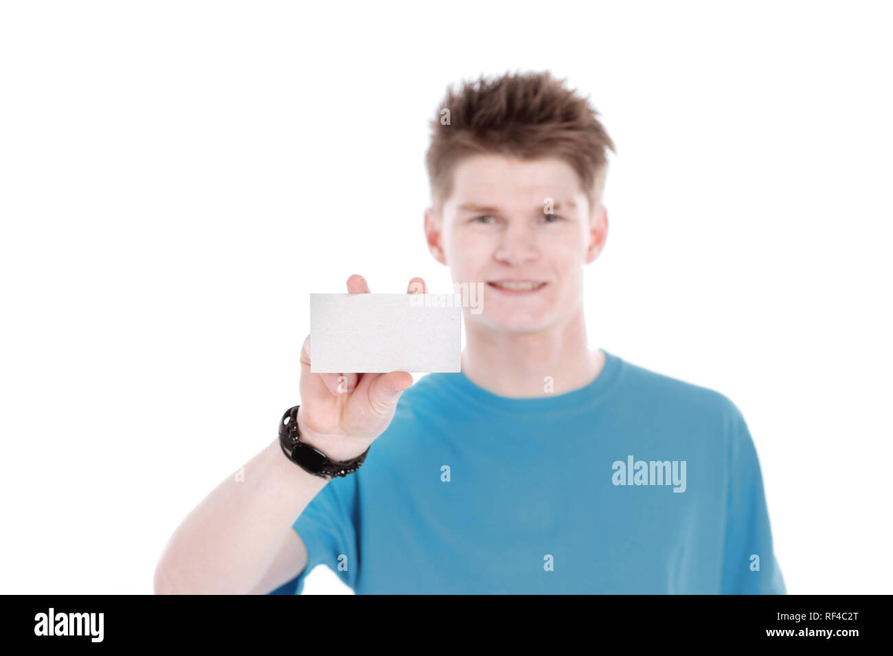 closeup. modern guy is showing blank credit card Stock Photo - Alamy