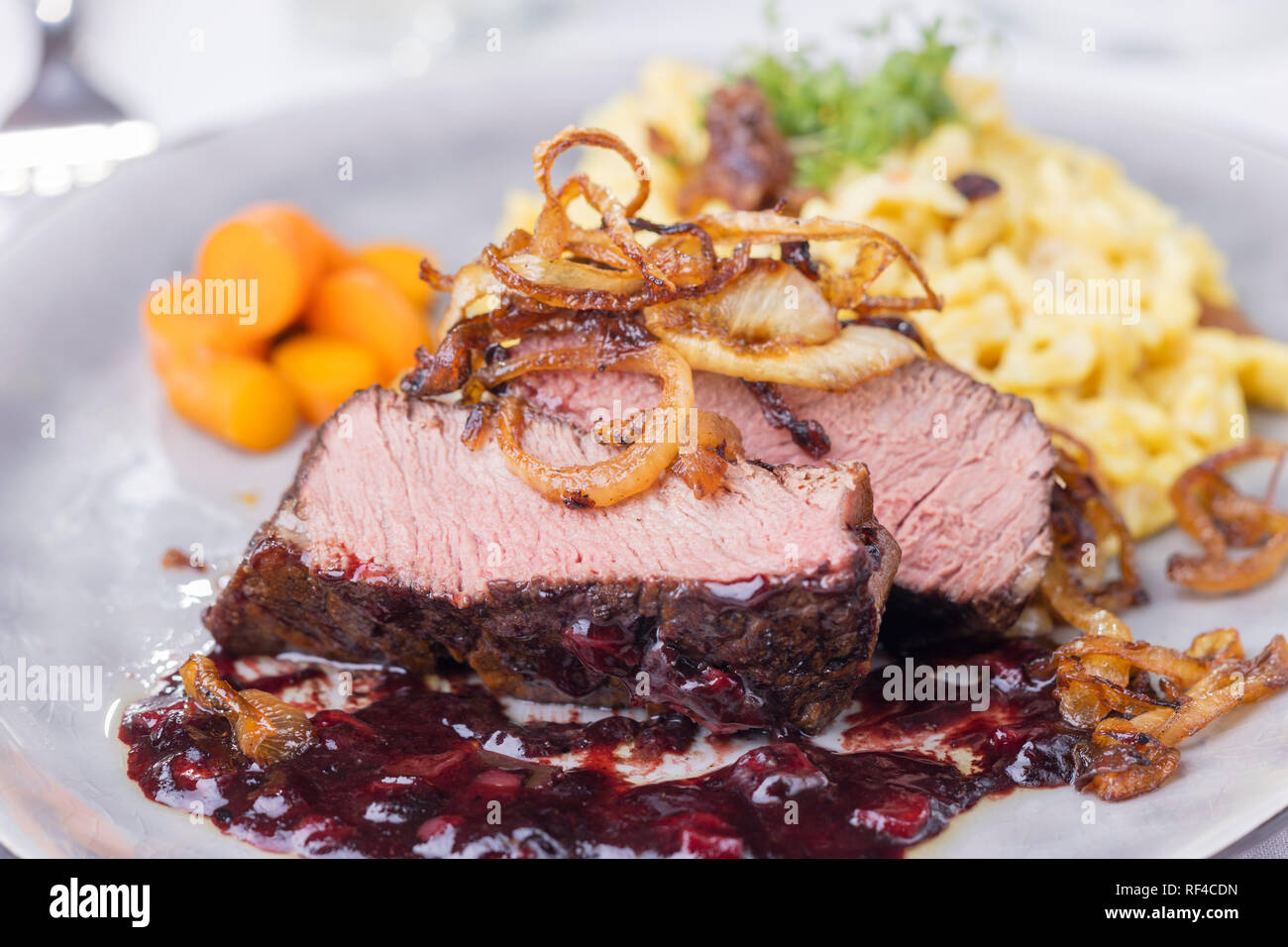zwiebelrostbraten, a german steak with onions Stock Photo - Alamy