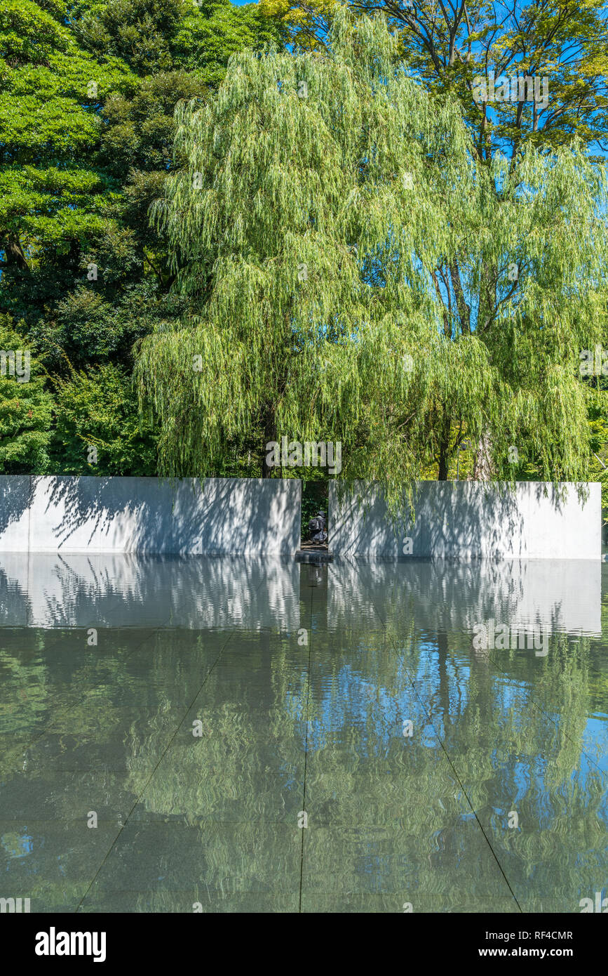 Kanazawa, Ishikawa Japan - August 22, 2018 : Mirror lake at D.T. Suzuki ...