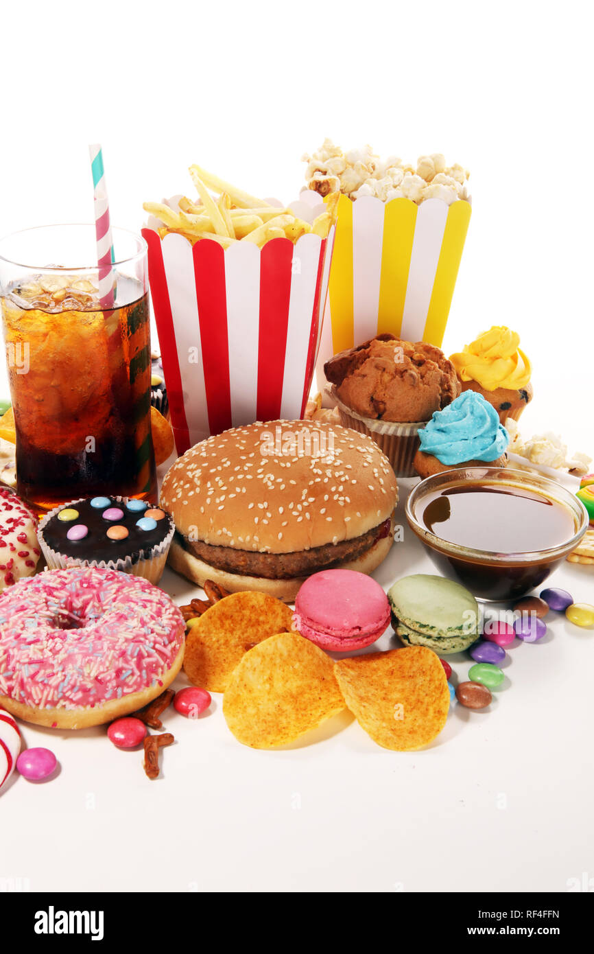 Unhealthy products. food bad for figure, skin, heart and teeth ...