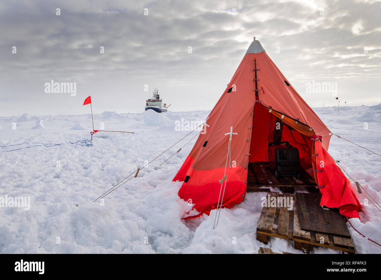 Polar research ice camp established from an icebreaker during an ...