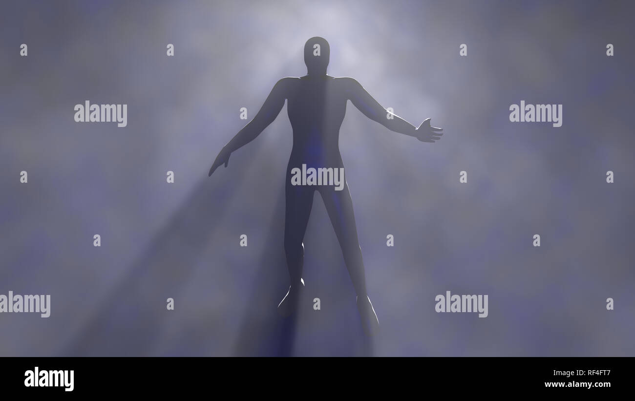 Man floating in fog, mist.Silhouette, shadow figure. 3d rendering Stock ...