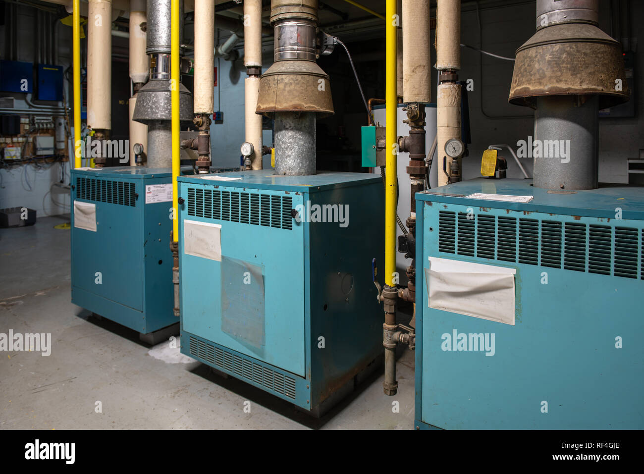 Boilers that heat up an old office building during the winter Stock ...