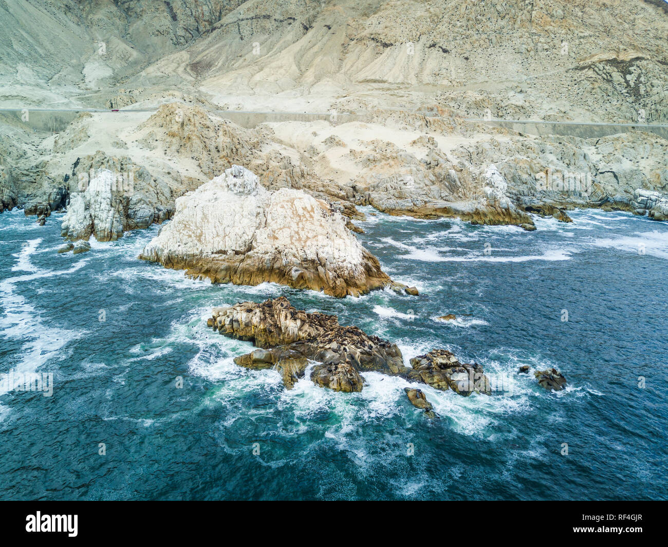 Amazing aerial view of Atacama Desert rugged coastline. An striking ...