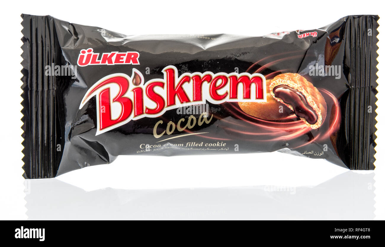Winneconne, WI - 20 January 2019: A package of Ulker Biskrem cookies ...