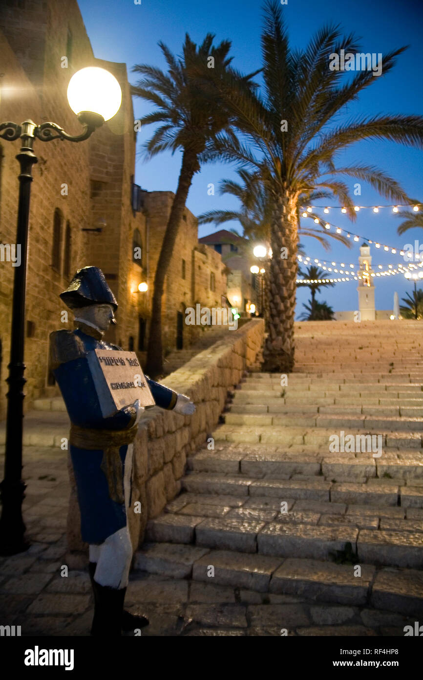 Steps to the old city of Jaffa Israel marked by a statue of a French ...