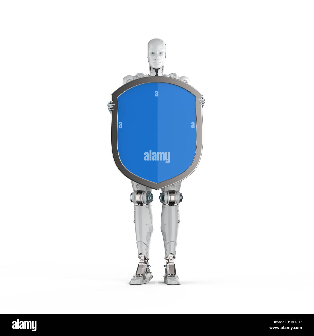 Cyber security concept with 3d rendering shield protection with robot ...