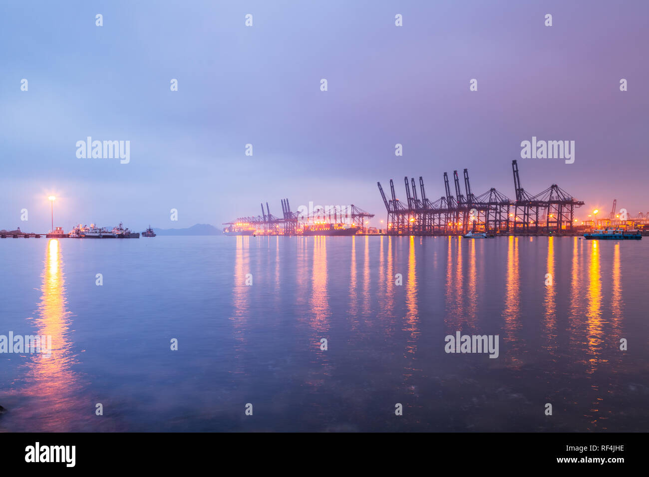 harbor in night, shanghai china Stock Photo - Alamy