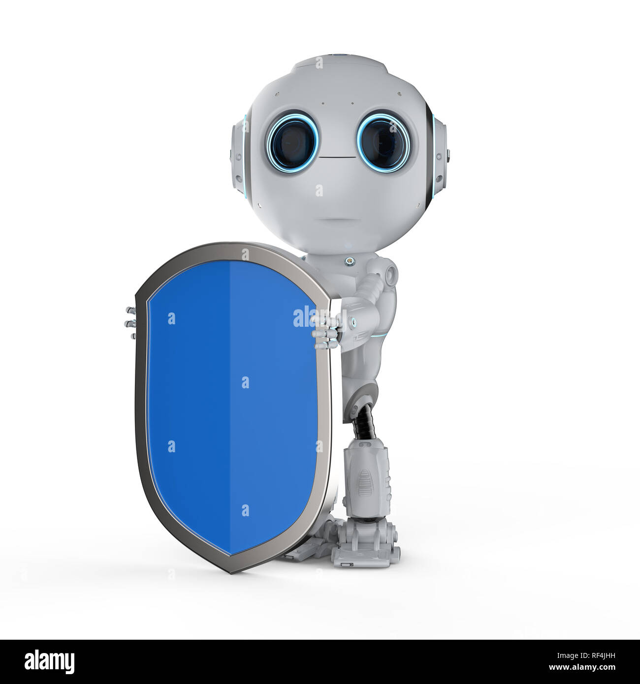 Cyber security concept with 3d rendering shield protection with robot ...