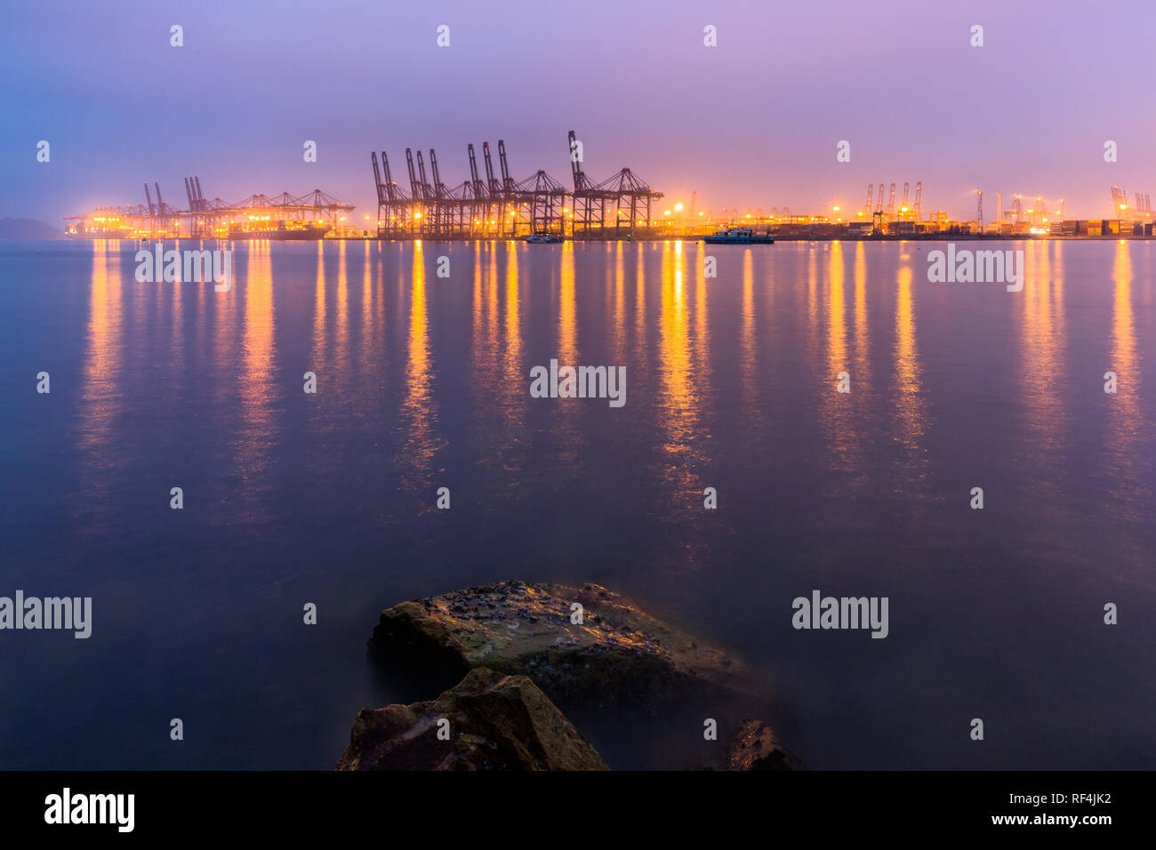 harbor in night, shanghai china Stock Photo - Alamy