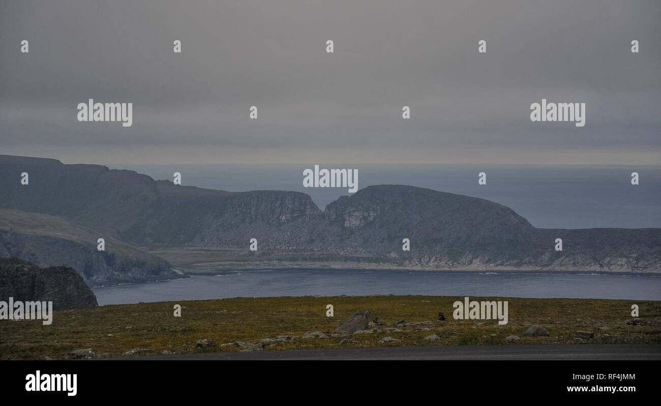 Landscape view of mountain and sea at Magerøya island in Finnmark ...