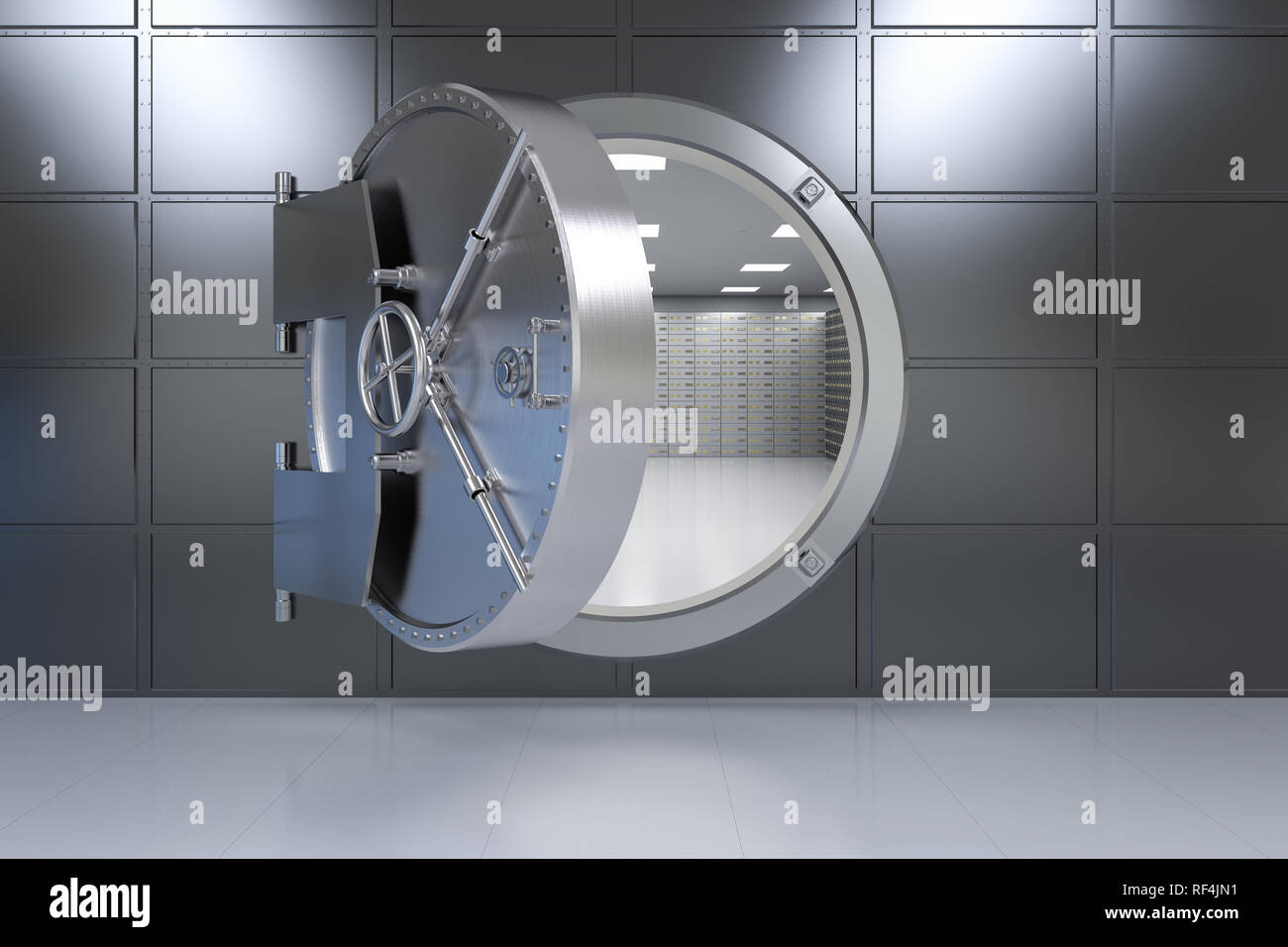 3d rendering metallic bank safe or steel safe open Stock Photo - Alamy