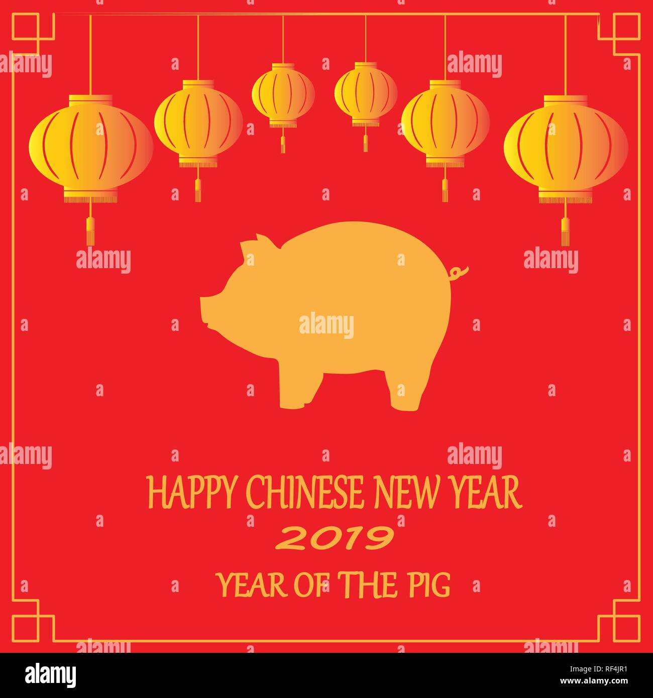 Chinese zodiac symbol 2019 with golden lanterns - Year of the PIG Stock ...