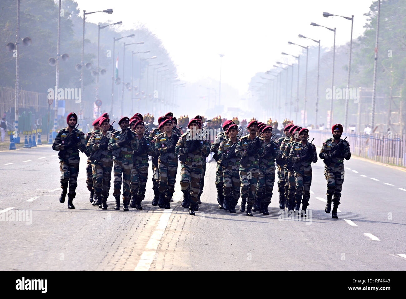 Calcutta, India - January 23, 2019: Indian army practice their parade ...