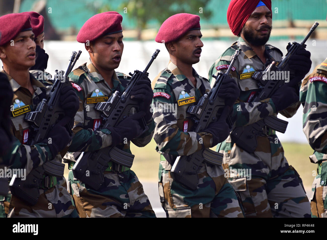 Calcutta, India - January 23, 2019: Indian army practice their parade ...