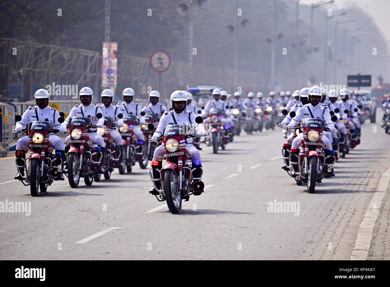 Calcutta, India - January 23, 2019: Indian police practice their parade ...