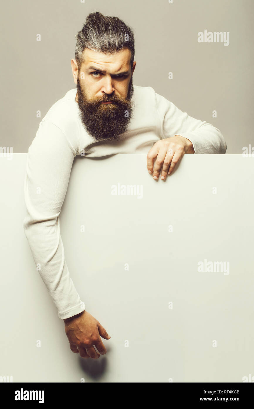 bearded sad man with paper Stock Photo - Alamy