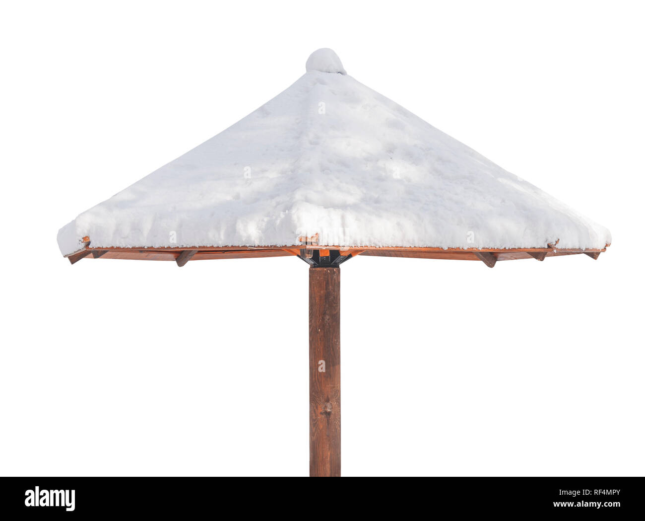 Wooden umbrella covered with snow isolated on white background Stock ...