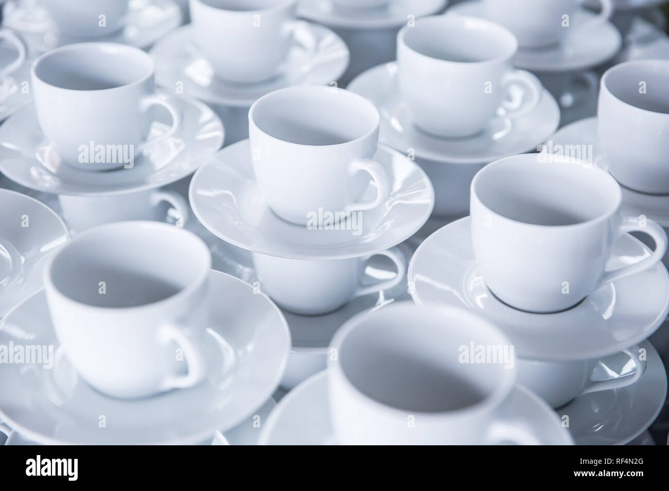 Empty cups of coffee or tea ready to break for the guests at events or ...