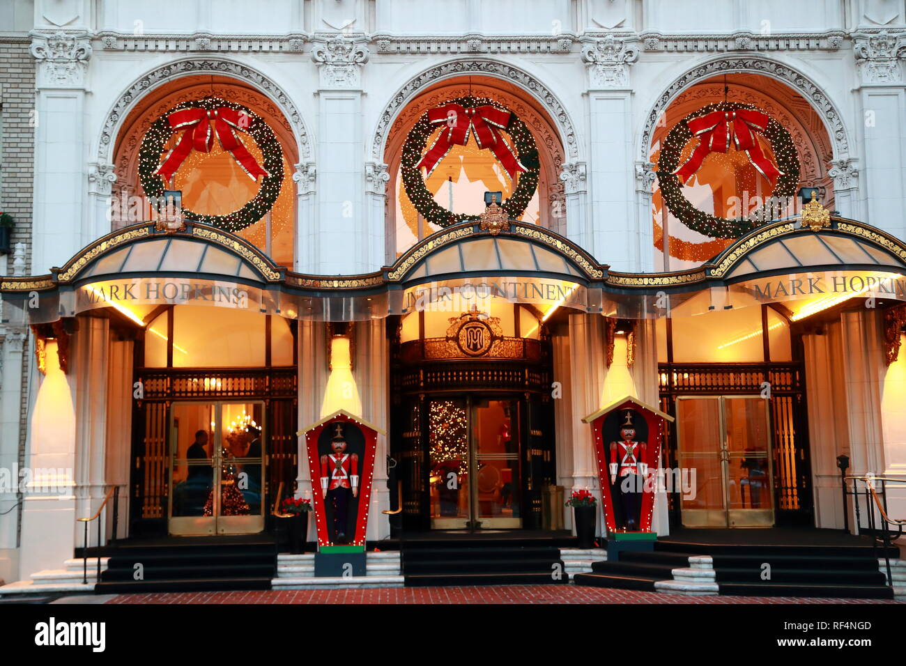 Entrance to the Intercontinental hotel Mark Hopkins in San Francisco ...