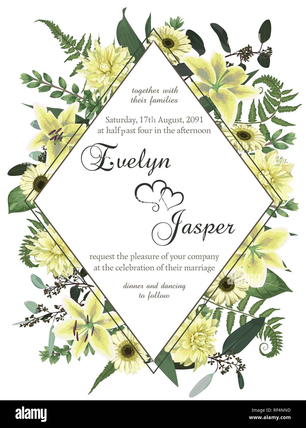 Wedding floral invitation, invite card. Vector watercolor set green ...