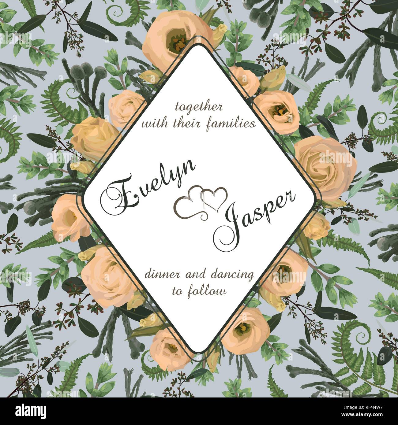 Wedding square floral invitation, invite card. Vector watercolor set ...