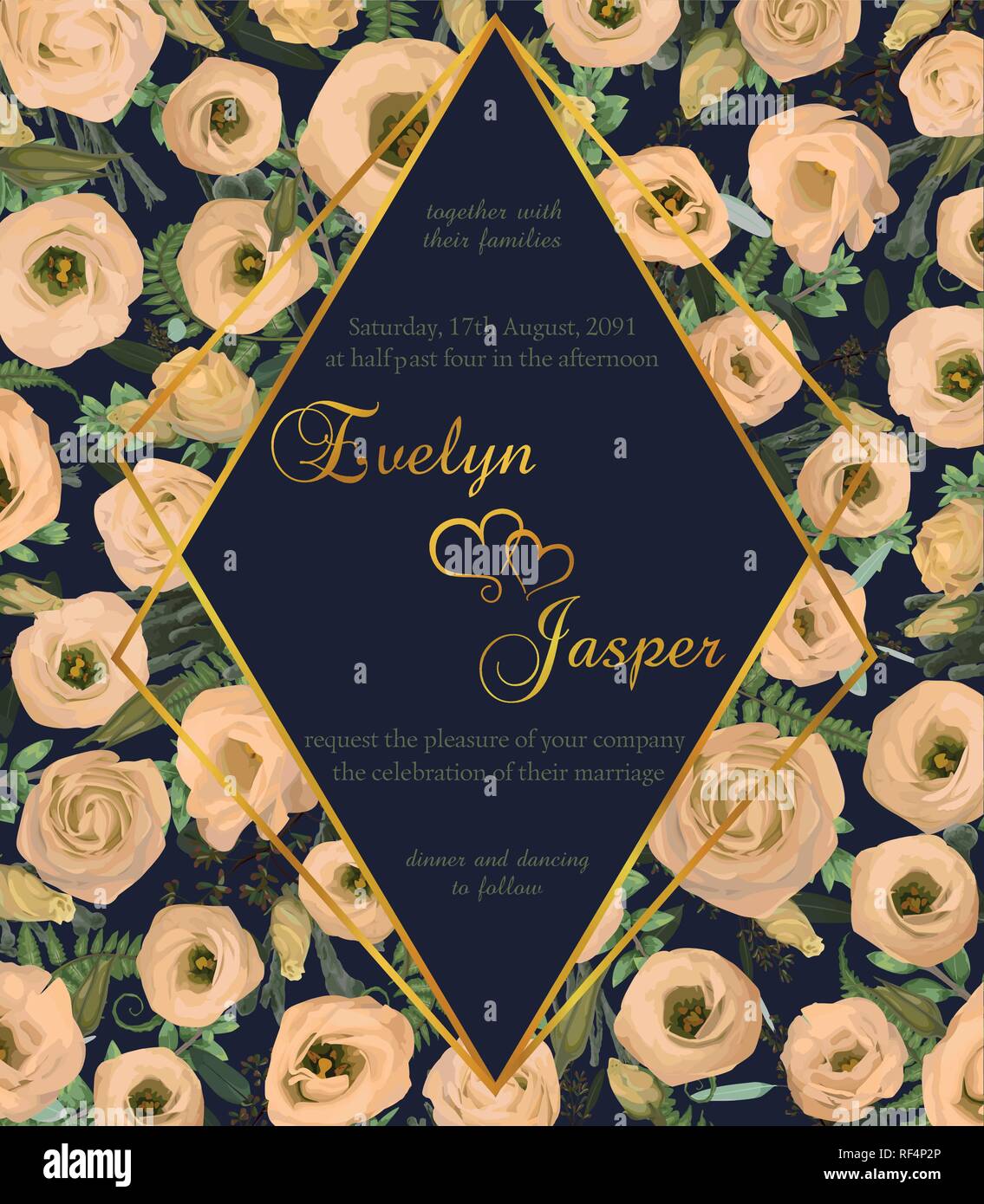 Wedding square floral invitation, invite card. Vector watercolor set ...