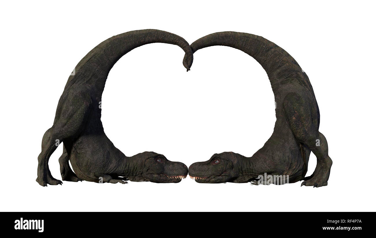 T-rex couple in love, two Tyrannosaurus rex dinosaurs forming a heart ...