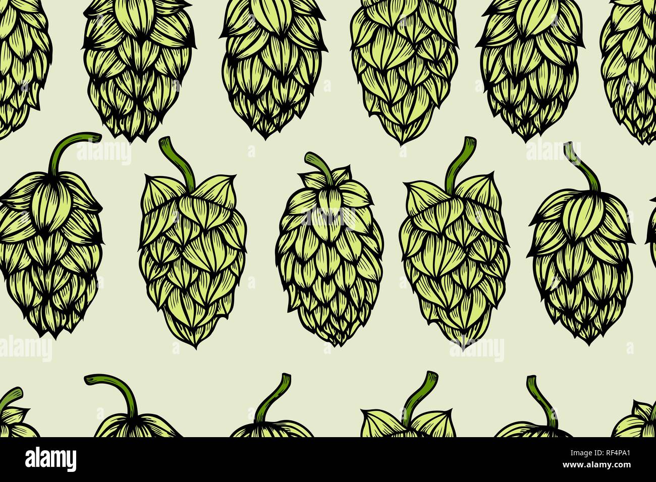 Hop vector seamless pattern.Black hand drawn artistic beer hopes on ...