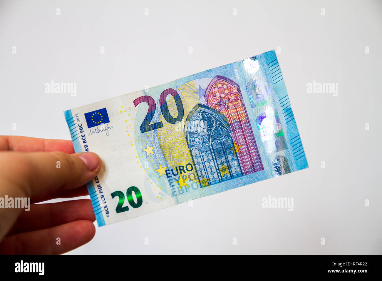20 Euro money note on a white background isolated Stock Photo - Alamy