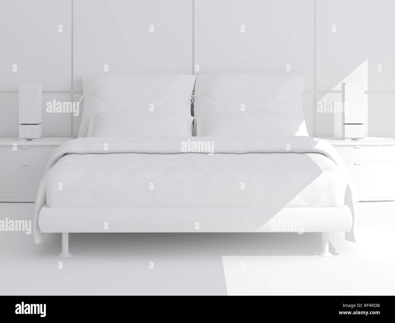 High resolution image interior. A bed in a bedroom. 3d illustration ...