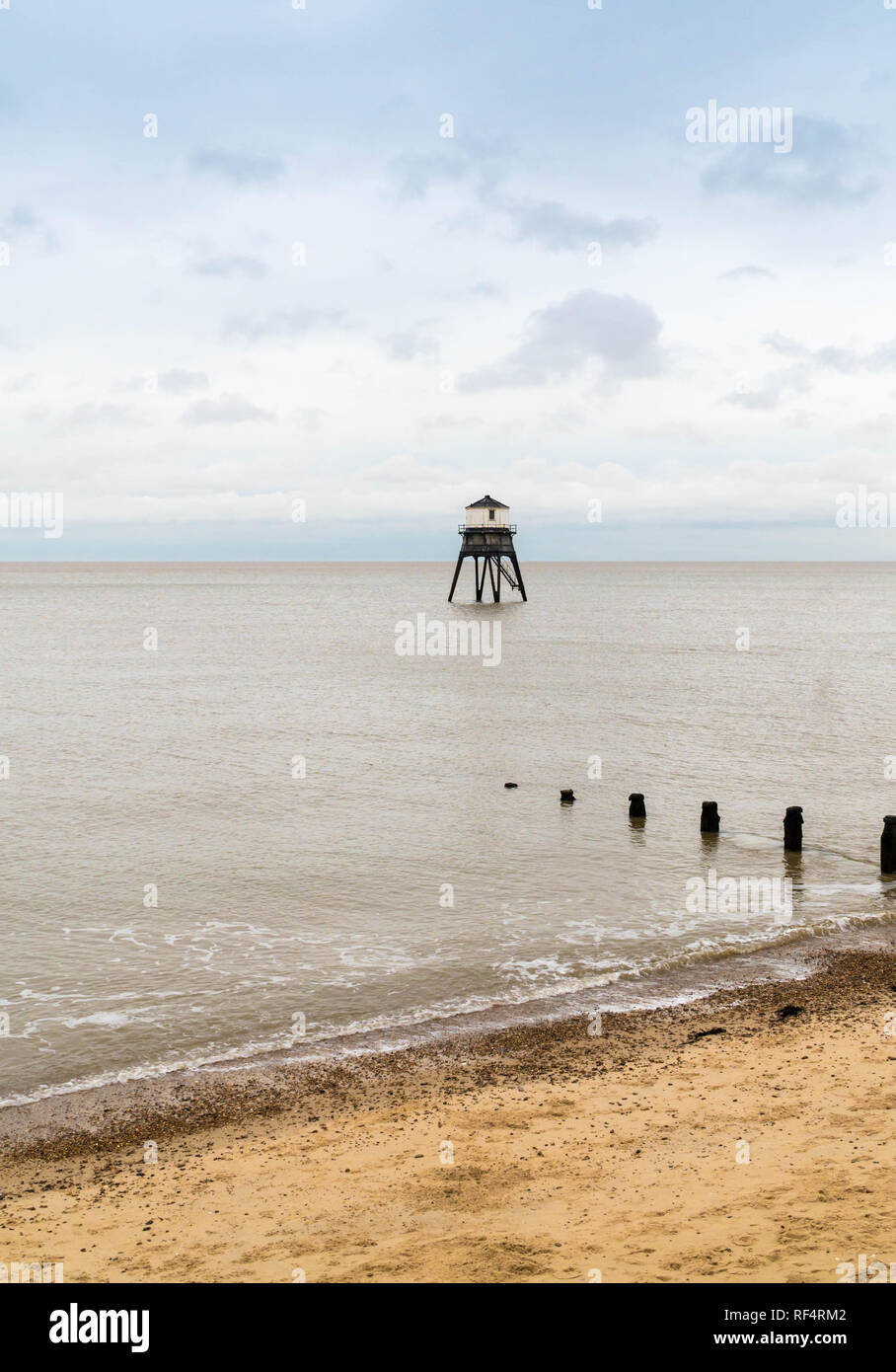 Victorian cast iron lighthouse erected in 1863, Dovercourt Bay Essex ...